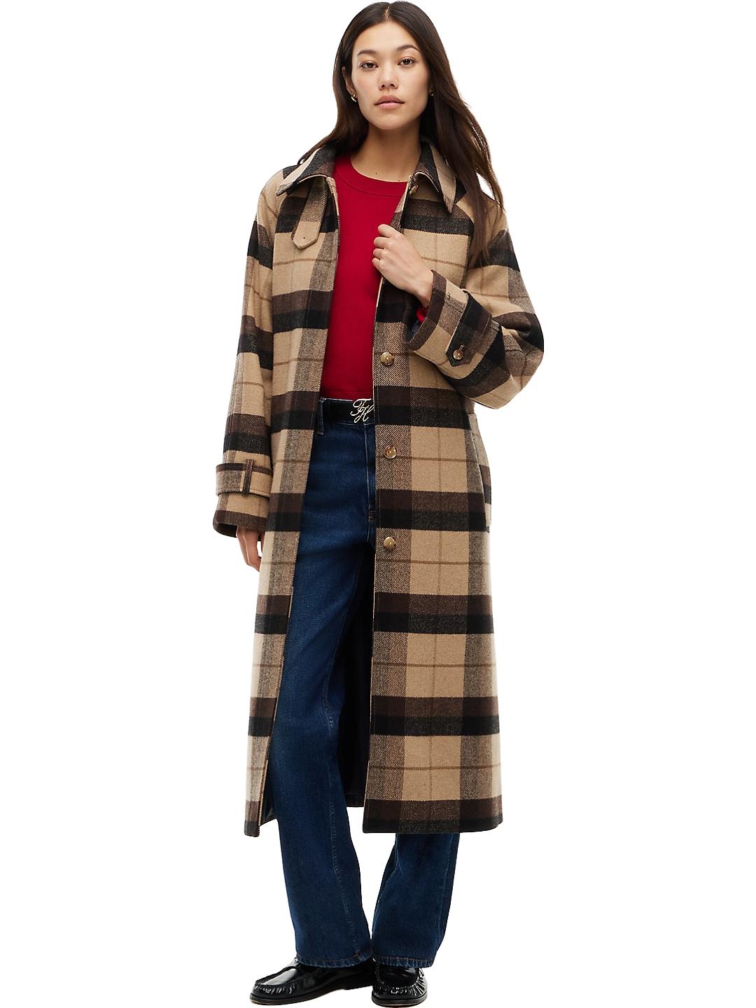 TOMMY HILFIGER women's plaid wool-blend belted car coat -